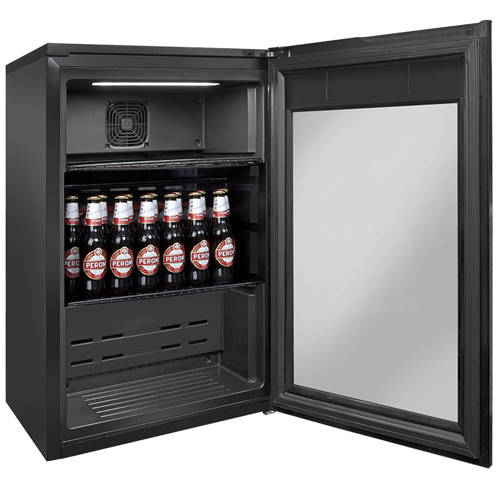 Artusi 100L Freestanding Bar Fridge/ Beverage Centre - Black Glass Doo ...